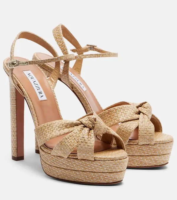 AQUAZZURA Nina Raffia Platform Sandals - Beige