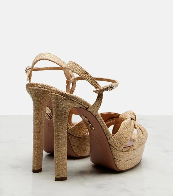 AQUAZZURA Nina Raffia Platform Sandals - Beige