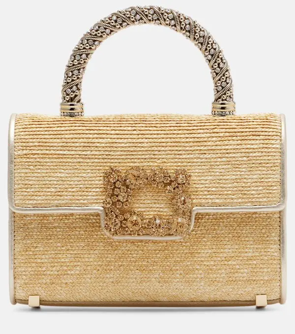 ROGER VIVIER Jewel Efflorescence Mini Straw Tote - Beige