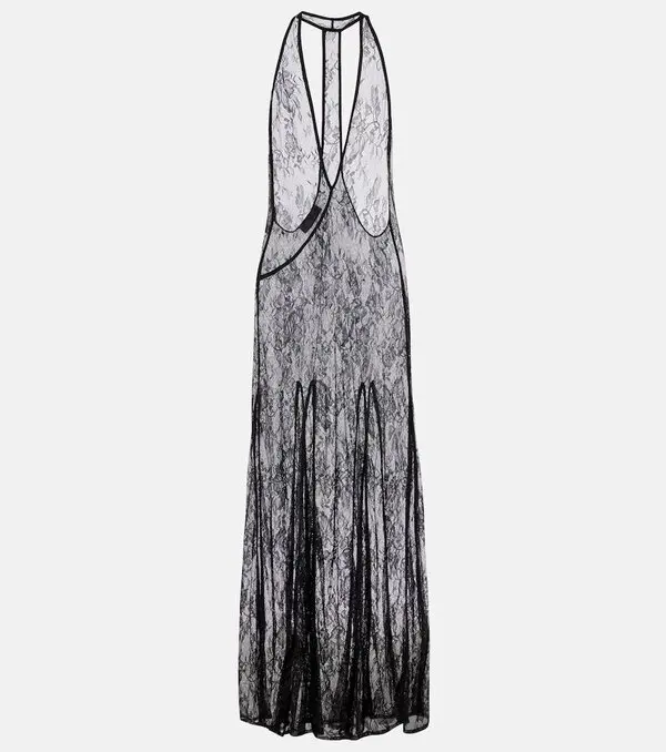 ADRIANA DEGREAS Sheer Open-back Lace Maxi Dress - Black