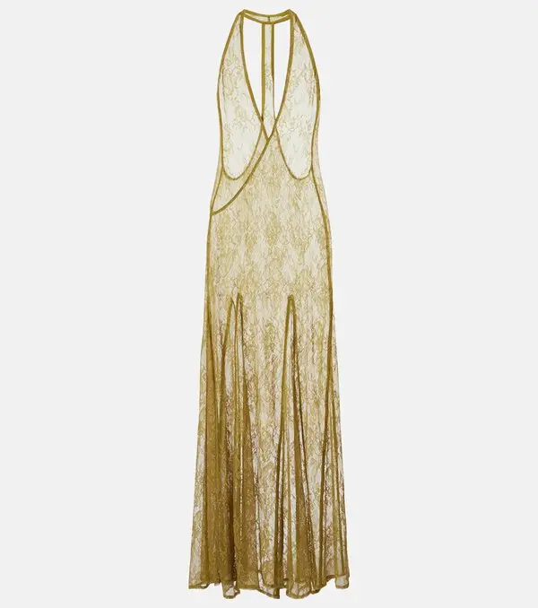 ADRIANA DEGREAS Sheer Open-back Lace Maxi Dress - Green