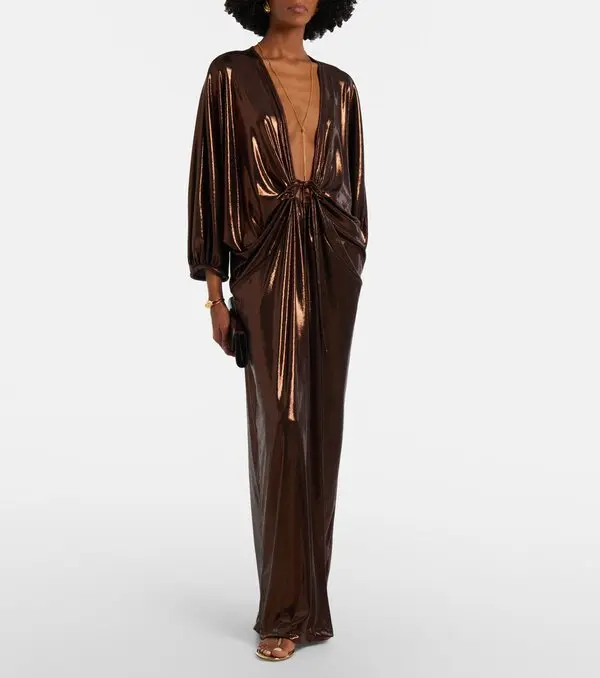 ADRIANA DEGREAS Cutout Draped Kaftan - Brown