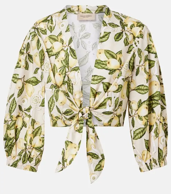 ADRIANA DEGREAS Printed Cotton-blend Crop Top - Beige