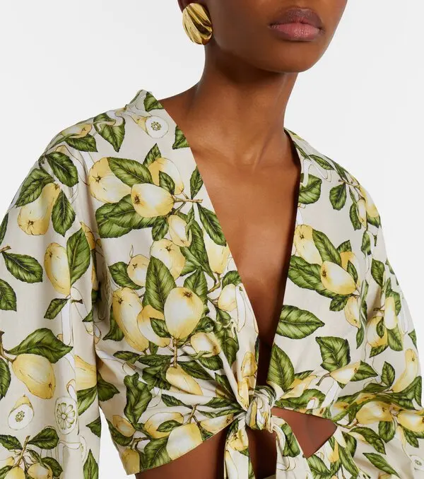 ADRIANA DEGREAS Printed Cotton-blend Crop Top