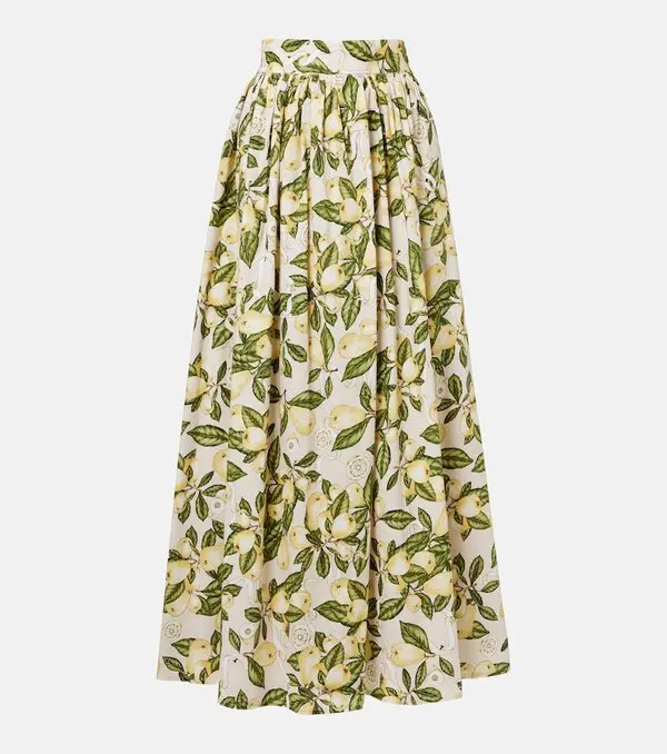 ADRIANA DEGREAS Printed Cotton-blend Maxi Skirt - Beige