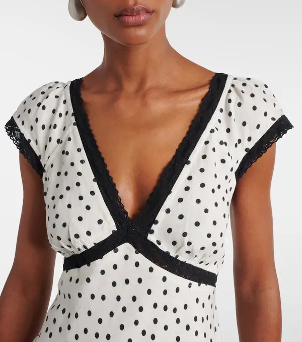 Rixo Iggy Polka-dot Linen-blend Midi Dress - White