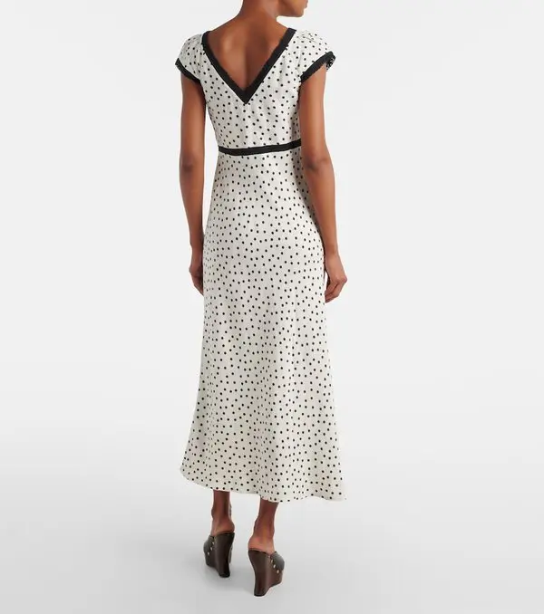 Rixo Iggy Polka-dot Linen-blend Midi Dress - White
