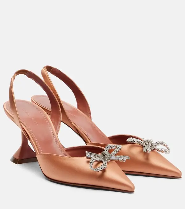 Amina Muaddi Rosie Embellished Slingback Pumps - Beige