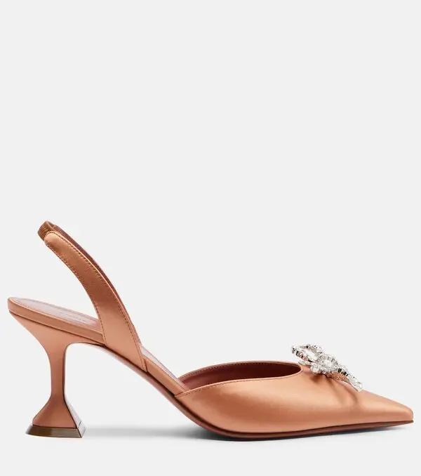 Amina Muaddi Rosie Embellished Slingback Pumps - Beige