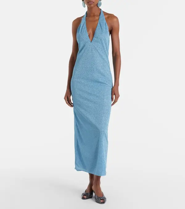 Oseree Lumière Halterneck Maxi Dress - Blue