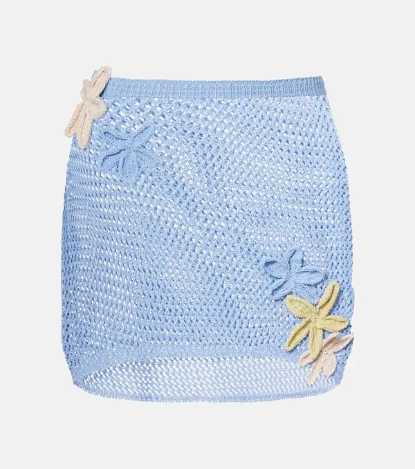 BANANHOT Cori Open-knit Lamé Miniskirt - Blue