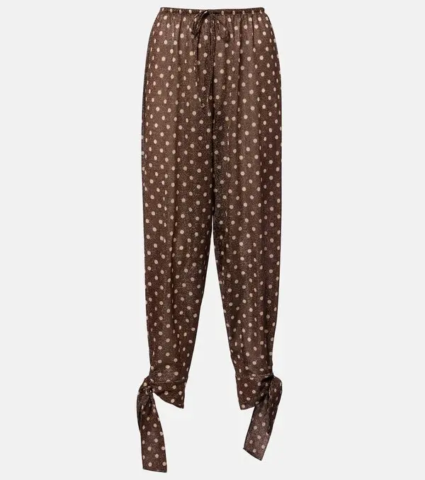 Oseree Polka-dot Tapered Pants - Brown