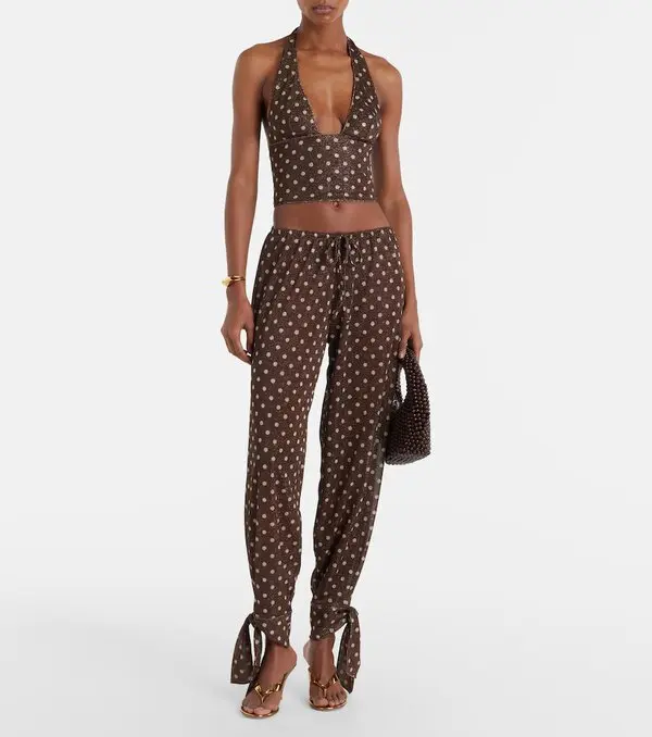 Oseree Polka-dot Tapered Pants - Brown