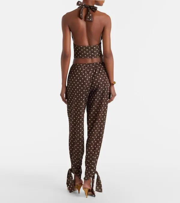 Oseree Polka-dot Tapered Pants - Brown