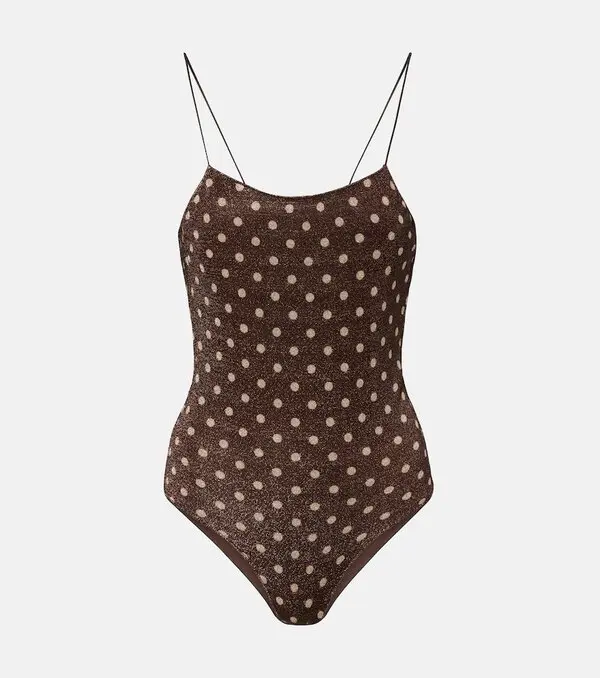 Oseree Lumière Polka Dot Swimsuit - Brown