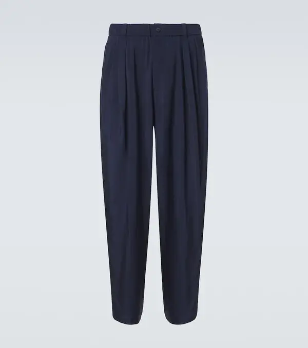 Giorgio Armani Pleated Twill Tapered Trousers - Blue