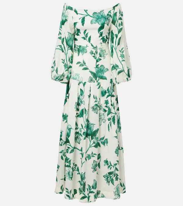 Agua Bendita Senlis Printed Off-shoulder Linen Maxi Dress - White