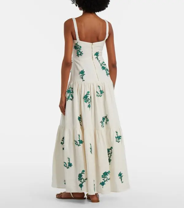 Agua Bendita Lima Embroidered Linen Maxi Dress