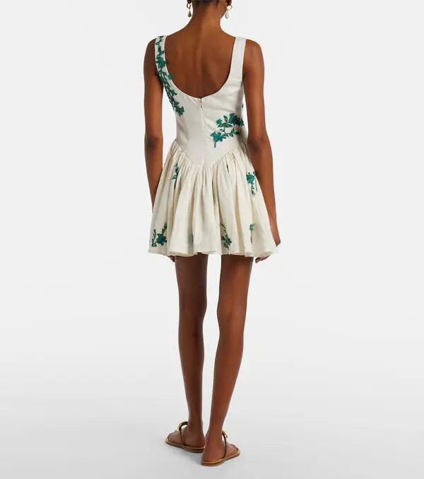 Agua Bendita Pluma Embroidered Cotton Minidress
