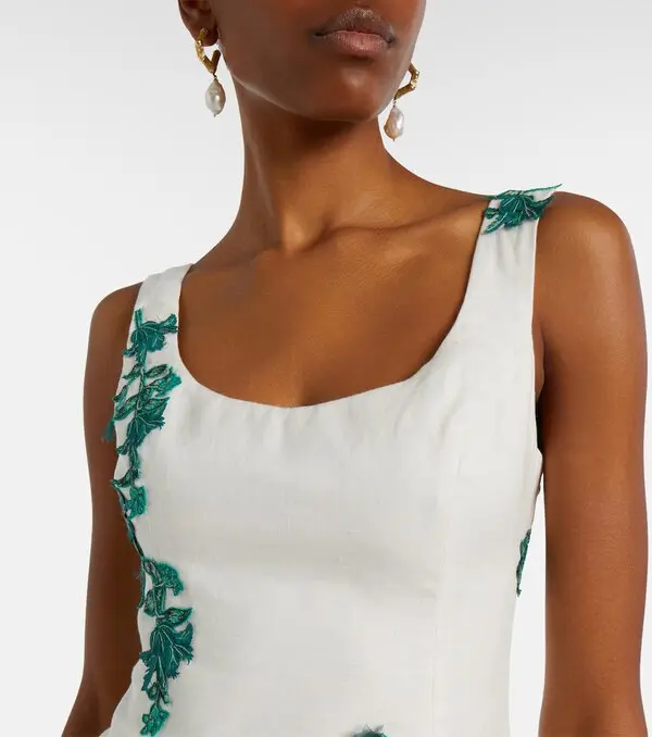 Agua Bendita Pluma Embroidered Cotton Minidress