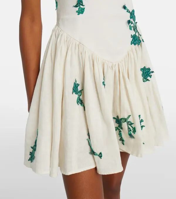 Agua Bendita Pluma Embroidered Cotton Minidress