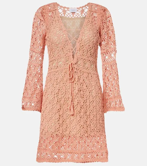 Anna Kosturova Bianca Crochet Cotton Minidress - Pink