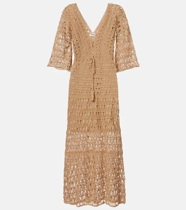 Anna Kosturova Marissa Cotton Crochet Maxi Dress - Beige