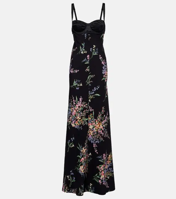 Dolce & Gabbana Floral Silk-blend Charmeuse Maxi Dress - Black