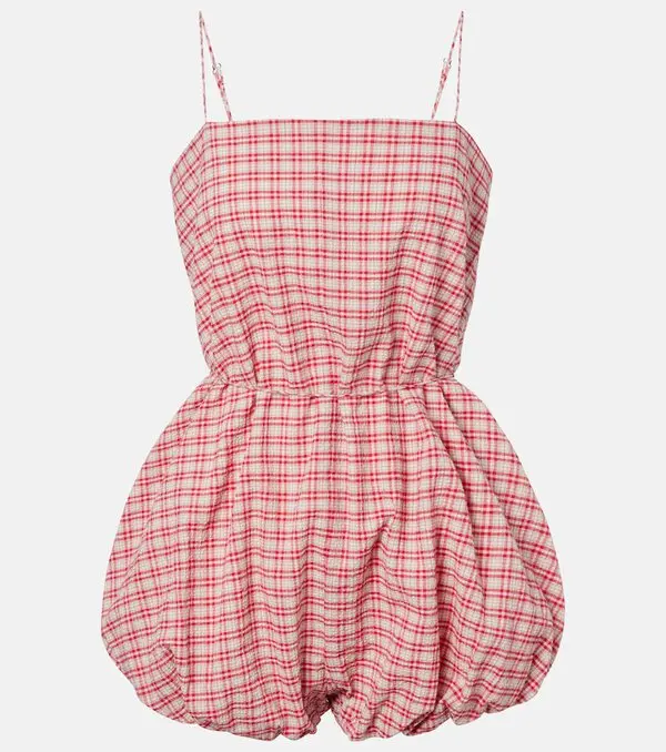 Faithfull The Brand Riatto Checked Cotton Romper - Red