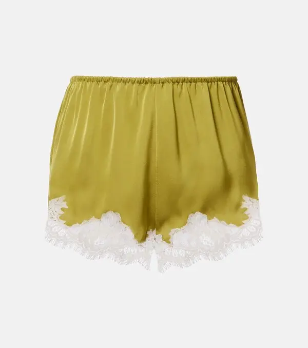 Faithfull The Brand Norden Lace-trimmed Satin Shorts - Green