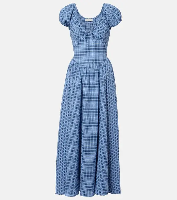 Faithfull The Brand Edessa Checked Cotton Midi Dress - Blue