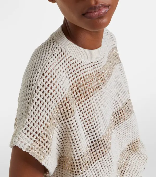Brunello Cucinelli Open-knit Sequined Cotton Sweater