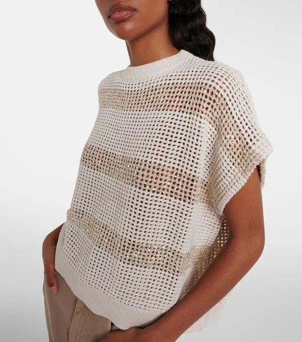 Brunello Cucinelli Open-knit Sequined Cotton Sweater