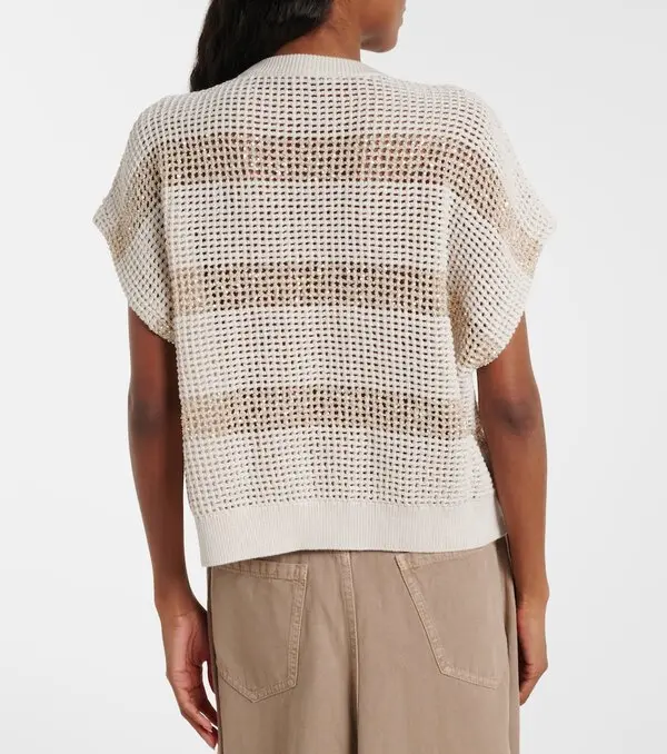 Brunello Cucinelli Open-knit Sequined Cotton Sweater