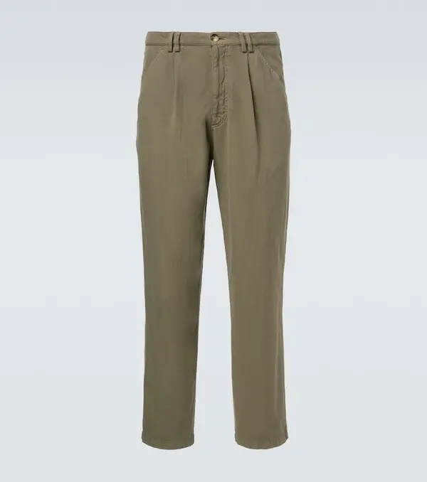 Brunello Cucinelli Cotton And Linen Straight Pants - Green