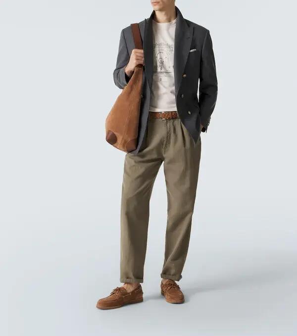 Brunello Cucinelli Cotton And Linen Straight Pants - Green