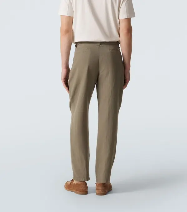Brunello Cucinelli Cotton And Linen Straight Pants - Green