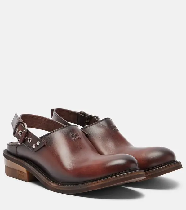 Miu Miu Foulé Leather Clogs - Brown