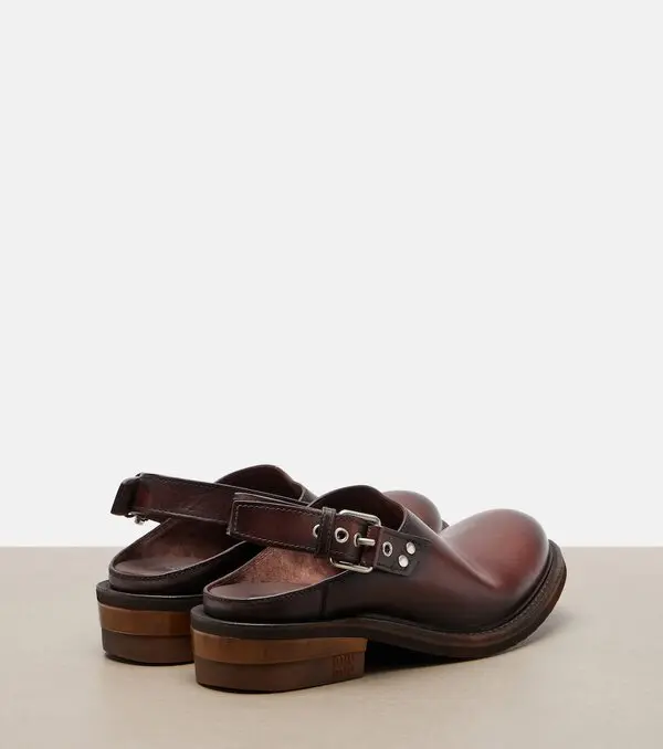 Miu Miu Leather Clogs With Buckle Fastening - Brown