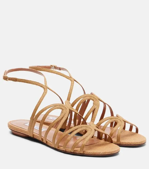 AQUAZZURA Serenade Raffia Sandals - Beige