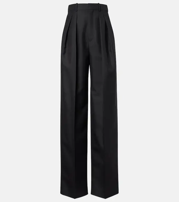 Saint Laurent Wool And Mohair Wide-leg Pants - Black