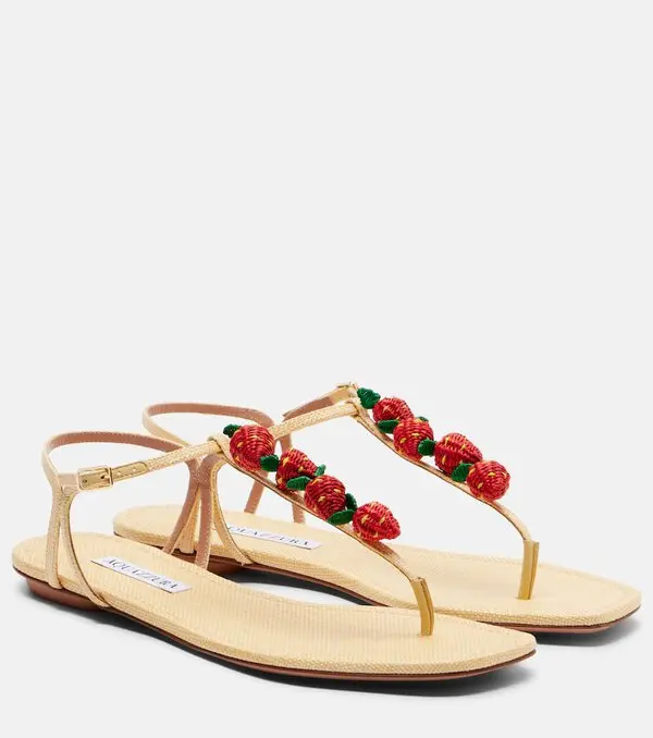 AQUAZZURA Fragolina Raffia Slingback Sandals - Beige