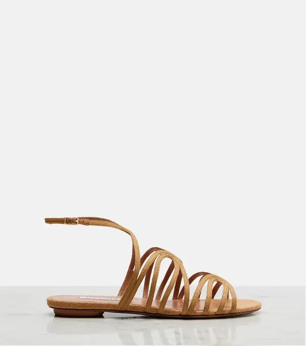 AQUAZZURA Serenade Raffia Sandals - Beige