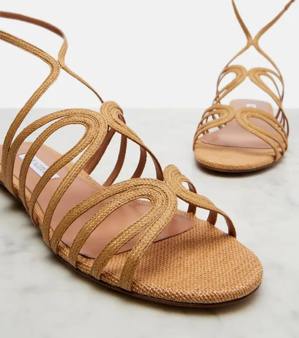 AQUAZZURA Serenade Raffia Sandals - Beige