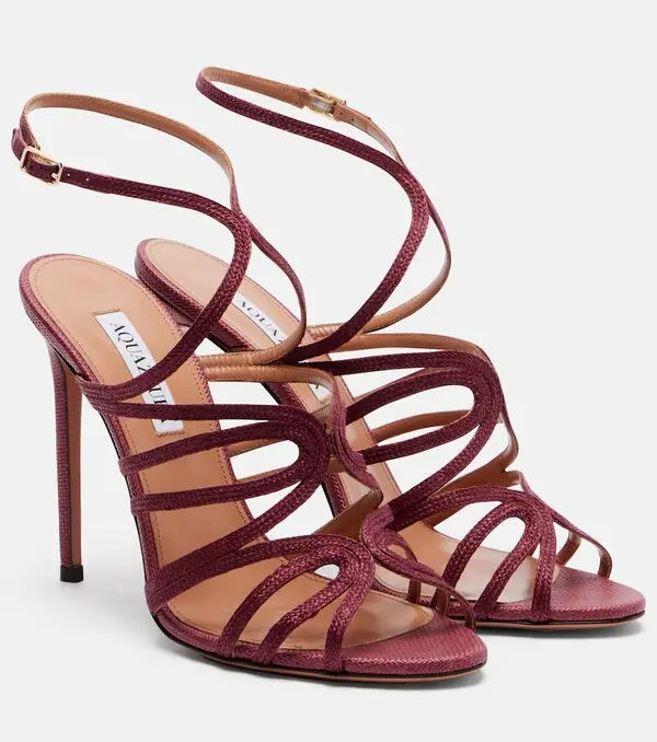 AQUAZZURA Serenade Raffia Sandals - Burgundy