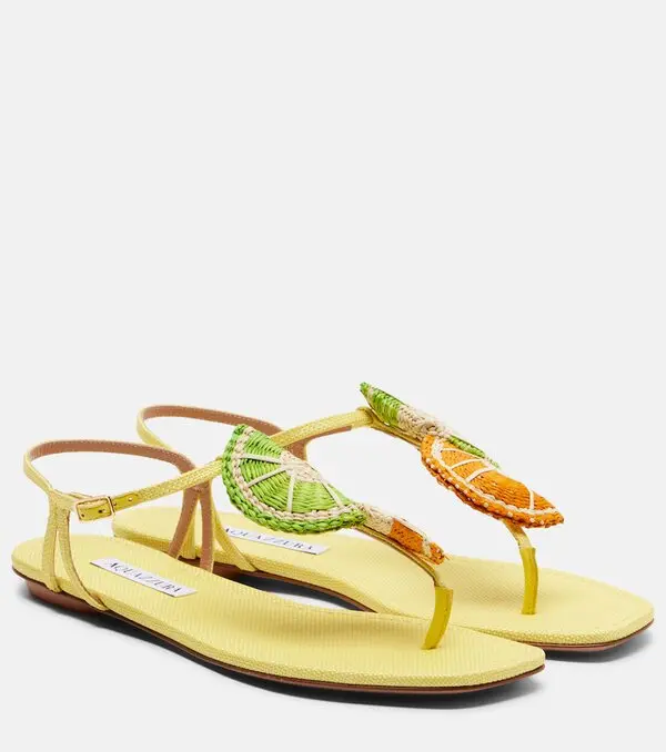 AQUAZZURA Citrus Sugar Raffia Slingback Sandals - Multicoloured