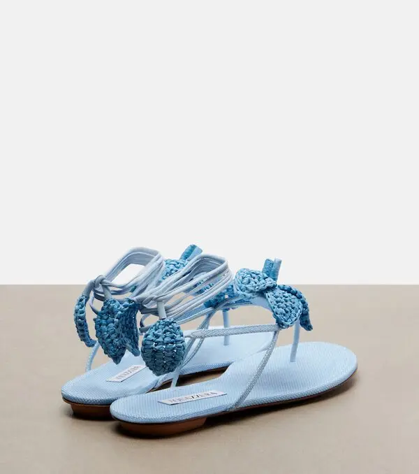AQUAZZURA Calypso Raffia Thong Sandals