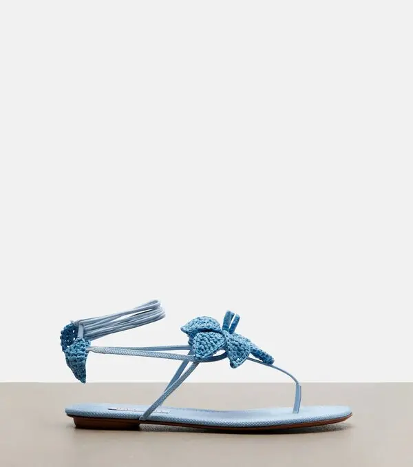 AQUAZZURA Calypso Raffia Thong Sandals