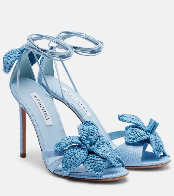 AQUAZZURA Calypso Raffia Sandals - Blue