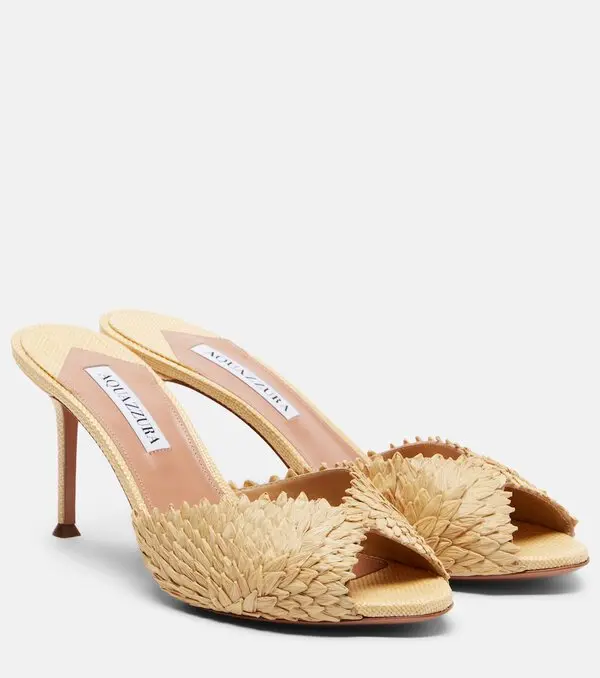 AQUAZZURA Rio Flirt Raffia Mules - Beige